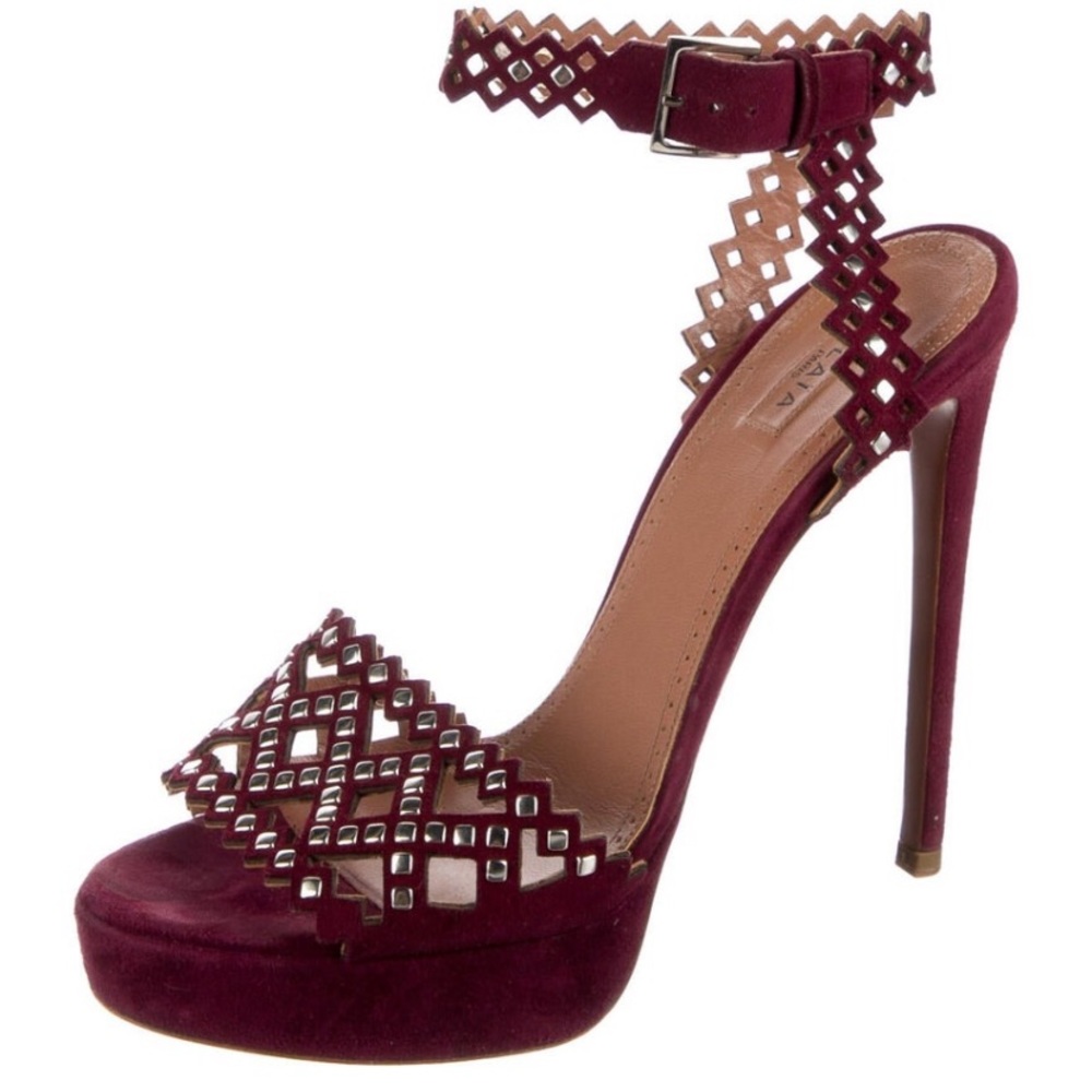 Alaia Laser Cut Red Suede Platform Heels - Gem